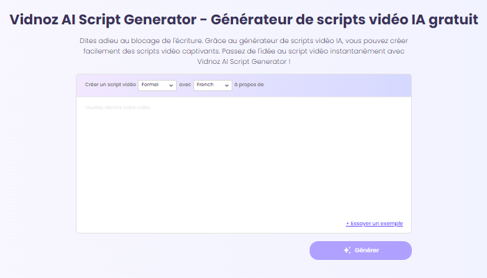 Vidnoz AI Script Generator - Générateur de scripts IA gratuit